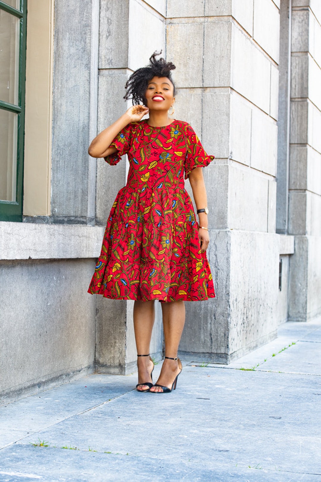 MANDISA RED RUFFLE Midi Dress - Etsy