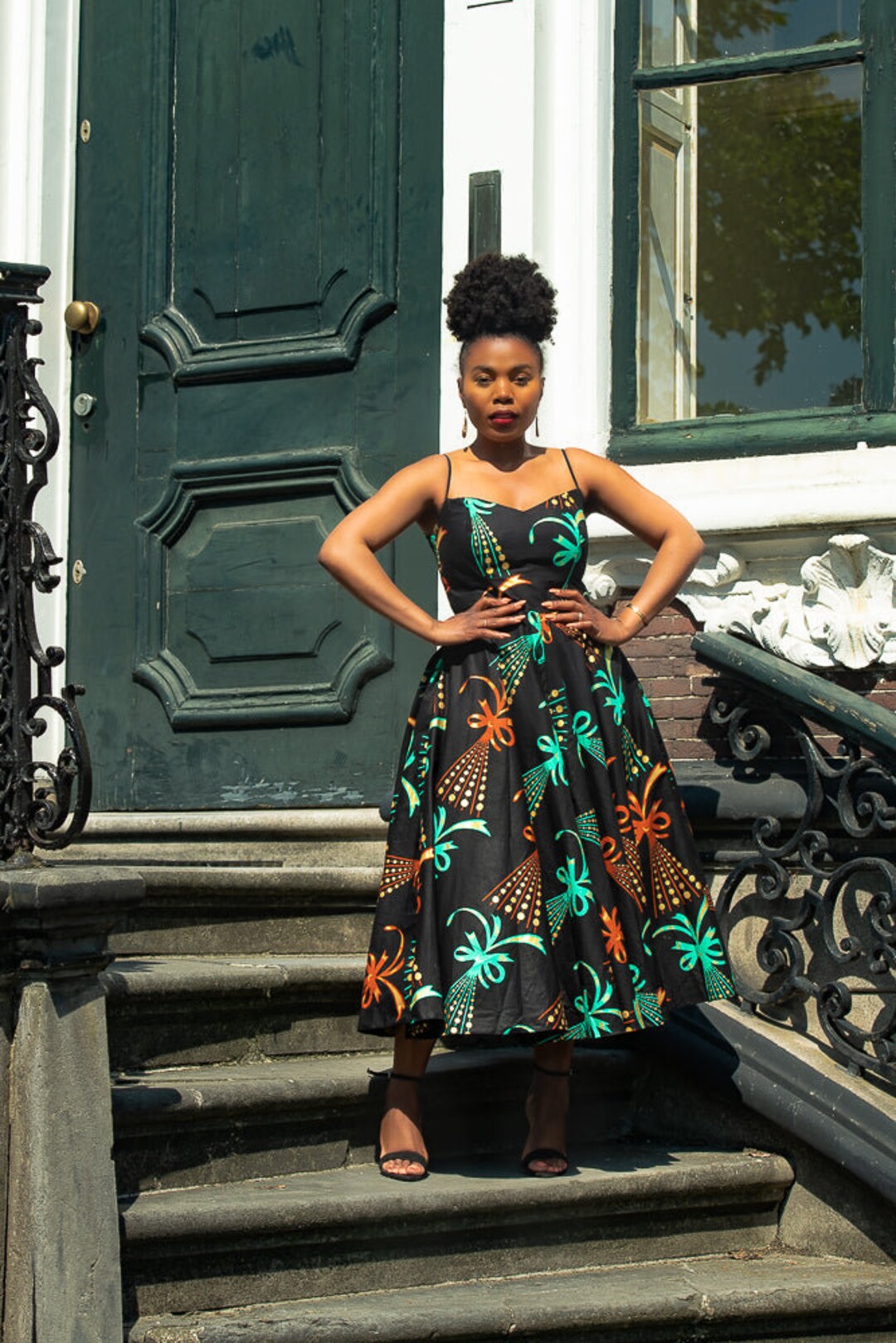 Lydia Gold Print Dress Vintage Black & Gold Print Sleeveless African ...