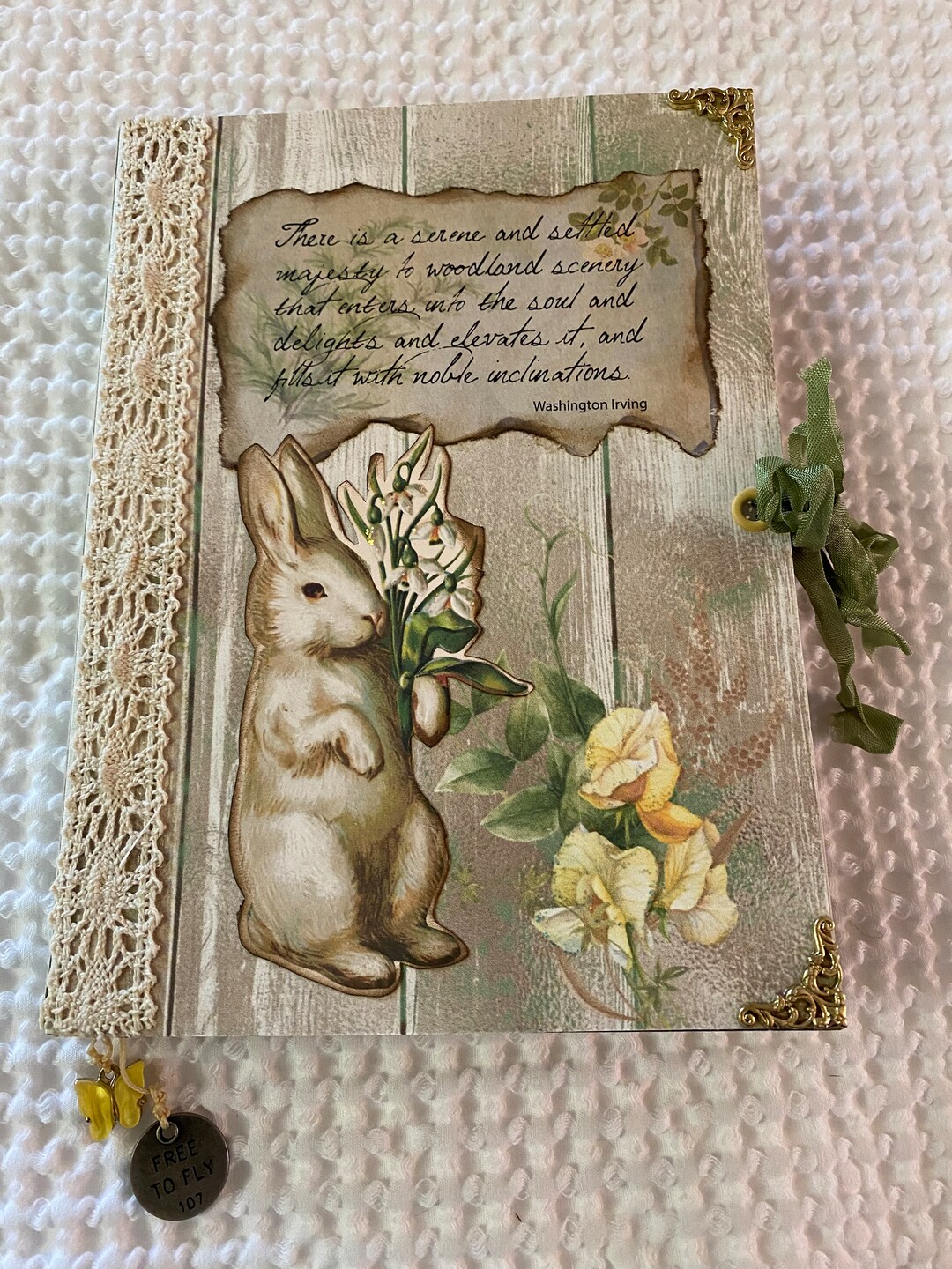 Journal, Writing, Pastel Colors, Paper, Lace, Charms, Bunnies, Rabbits ...