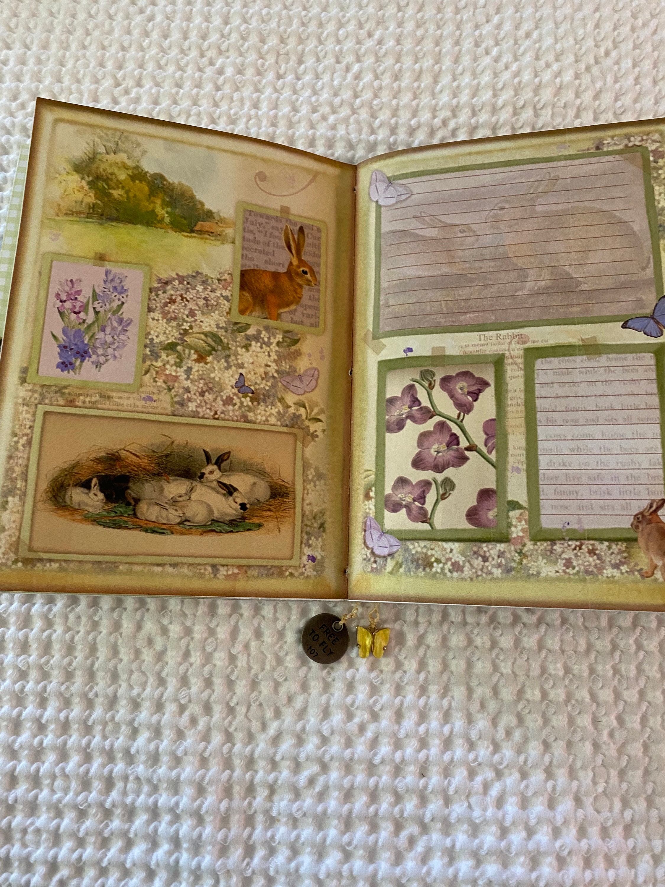 Journal, Writing, Pastel Colors, Paper, Lace, Charms, Bunnies, Rabbits ...