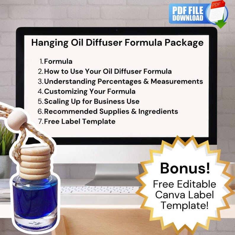 Hanging Oil Diffuser Recipe & Canva Label Template | Car Diffuser ...