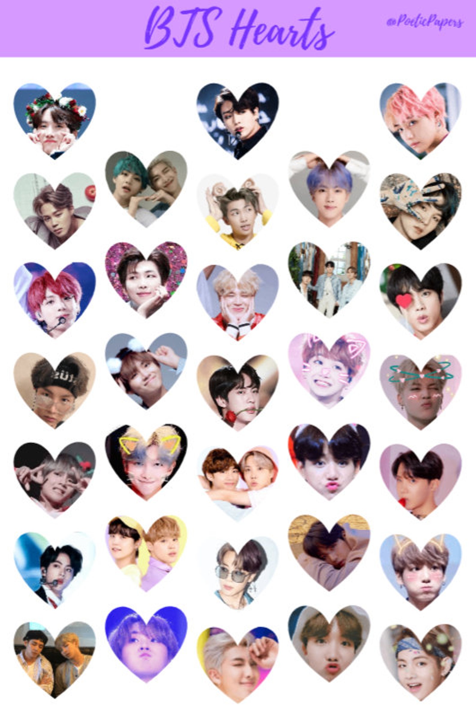 BTS Member Heart Stickers | Kpop Stickers | Bujo Journaling - Etsy