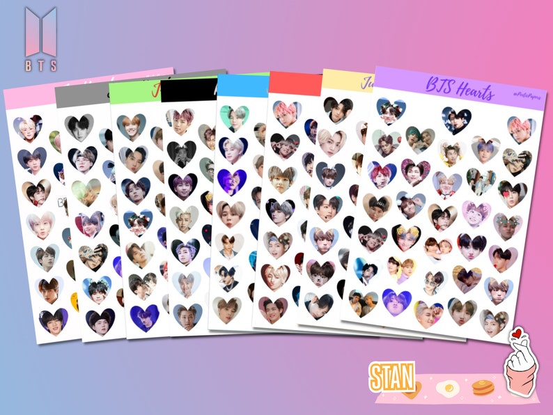 BTS Member Heart Stickers | Kpop Stickers | Bujo Journaling - Etsy