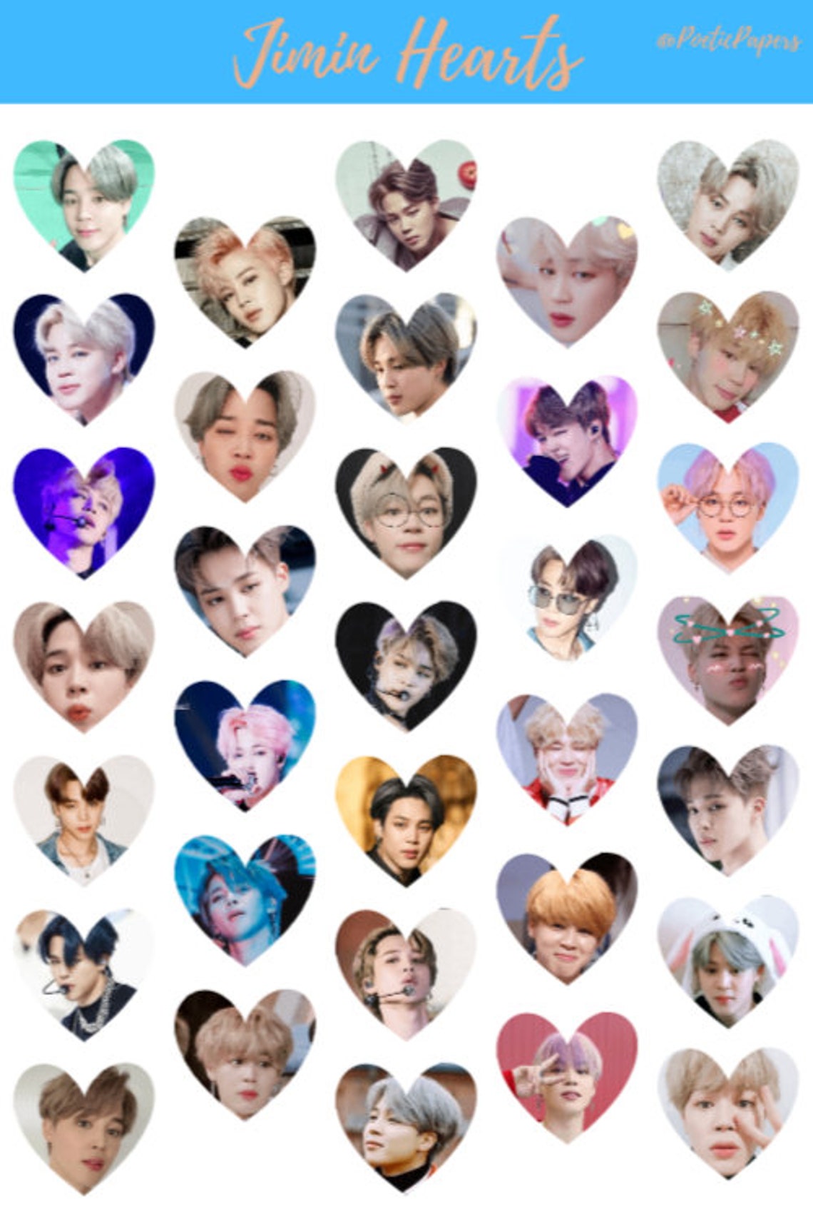 BTS Member Heart Stickers Kpop Stickers Bujo Journaling | Etsy