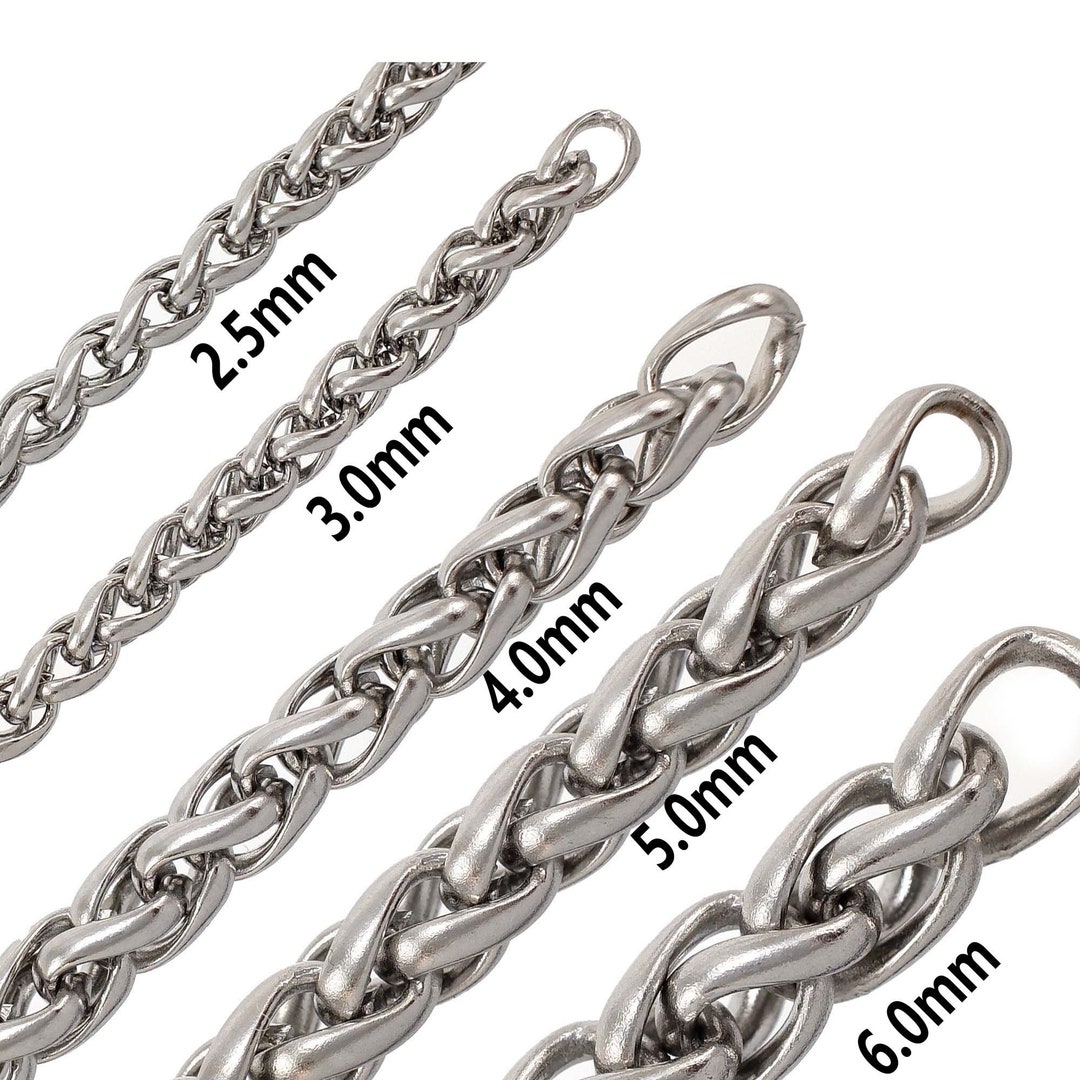 Wide 2.5 / 3 / 4 / 5 / 6 Mm Wheat Chain Jewelry Chain, 304 Stainless ...