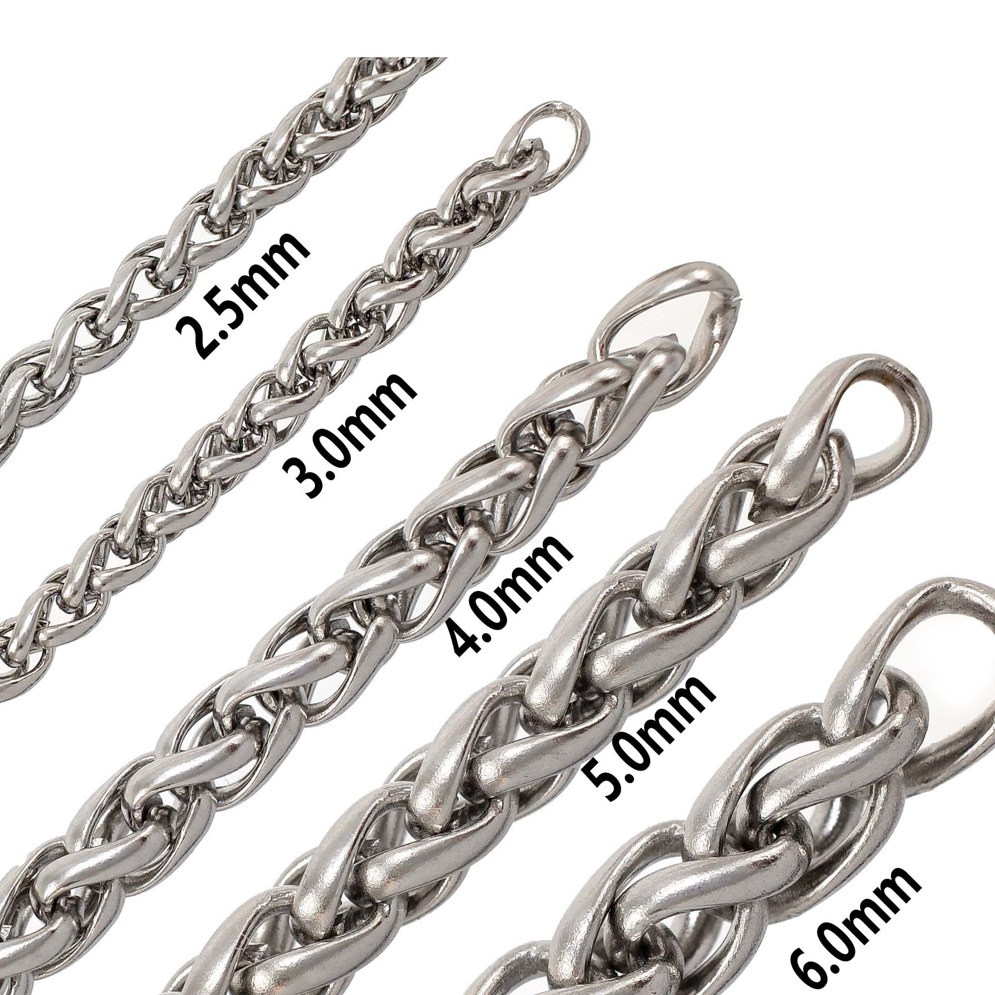 Width 2.5 / 3 / 4 / 5 / 6 Mm Wheat Chains Jewelry Chain, 304 Stainless ...