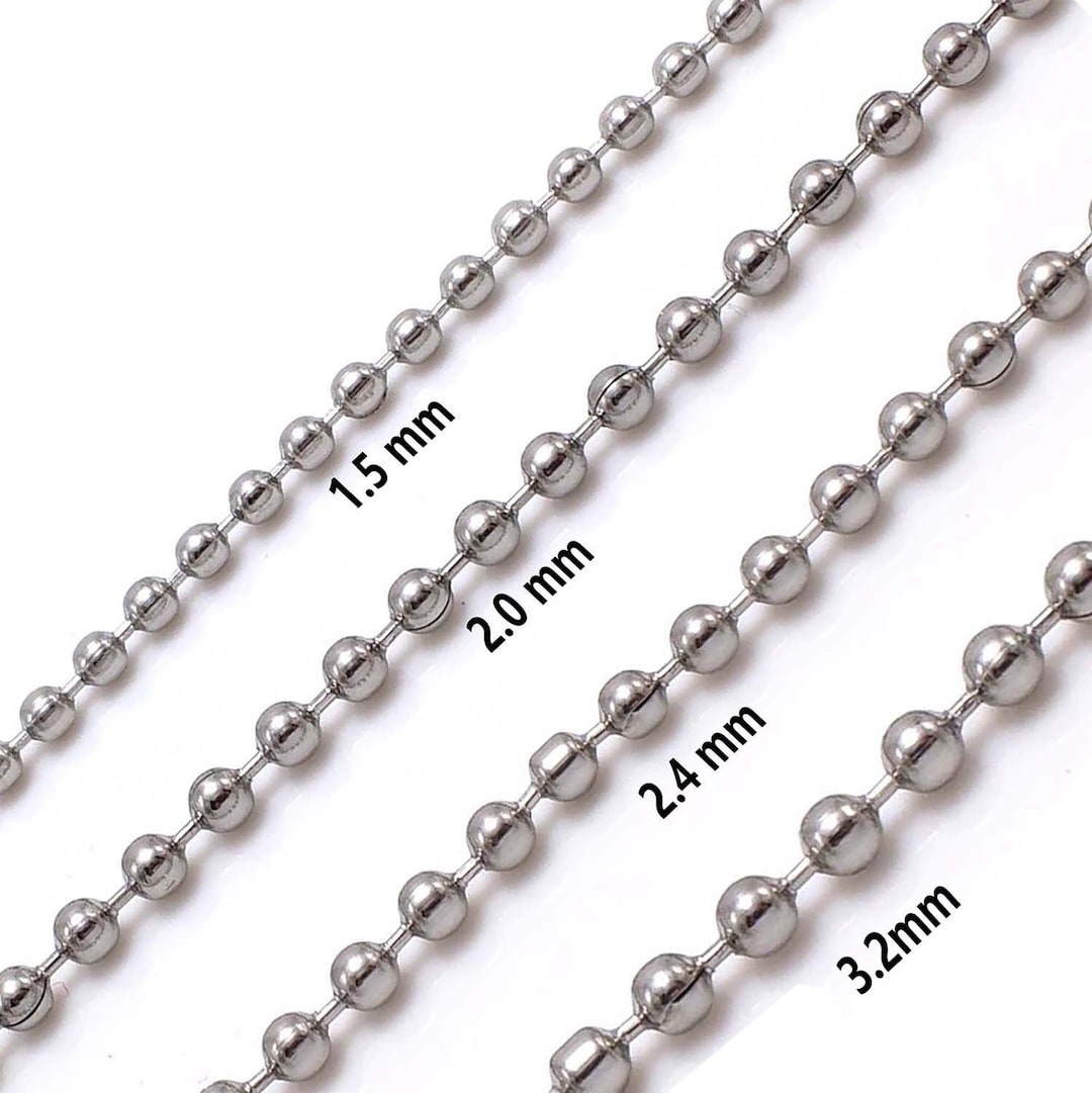Bulk Wide 1.5mm 2.0mm 2.4mm 3.2mm Ball Chain, 304 Stainless Steel Round ...