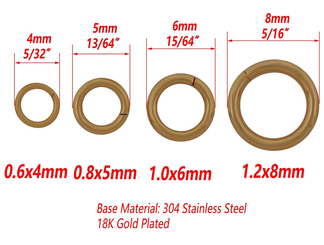 3mm 4mm 5mm 6mm 7mm 8mm 18K Gold Plated Stainless Steel Closed Jump ...