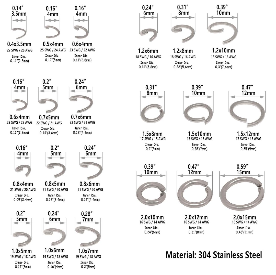Bulk Stainless Steel Opened Jump Rings, 4mm 5mm 6mm 8mm 9mm 10mm 12mm ...