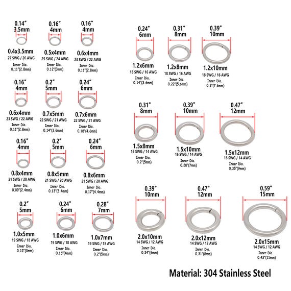Jump Ring Size Chart 12 Gauge Shopping Jewelry Brass Jump Rings