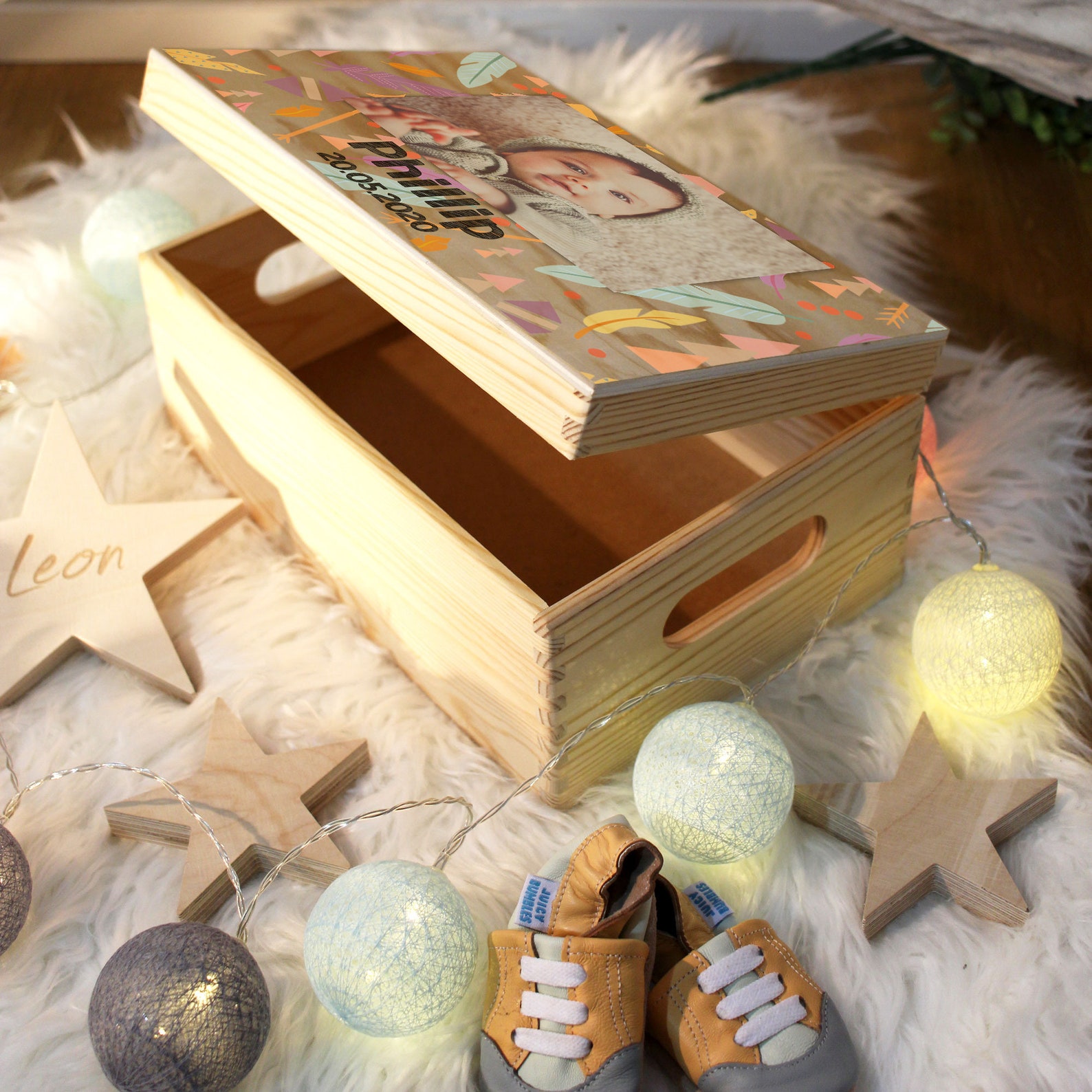 Wooden Memory Box With Photo as Personalized Gift for Birth - Etsy