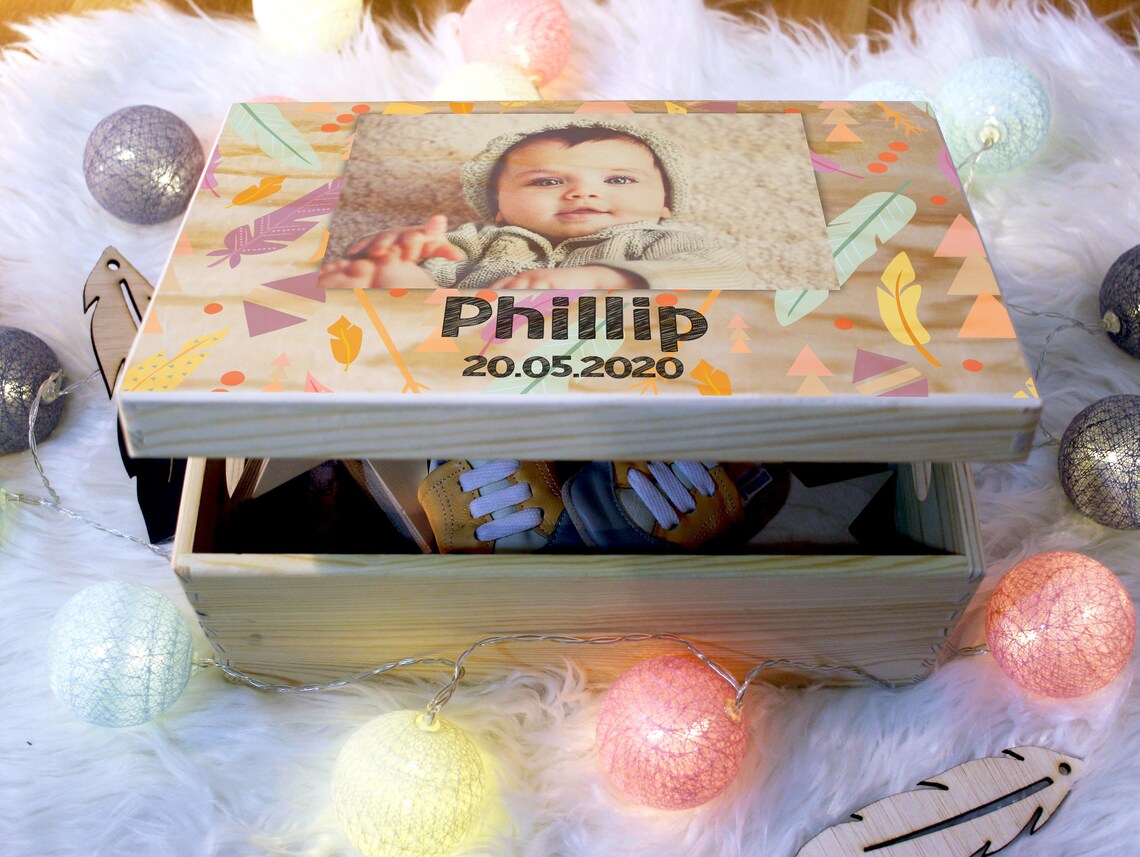 Wooden Memory Box With Photo as Personalized Gift for Birth - Etsy