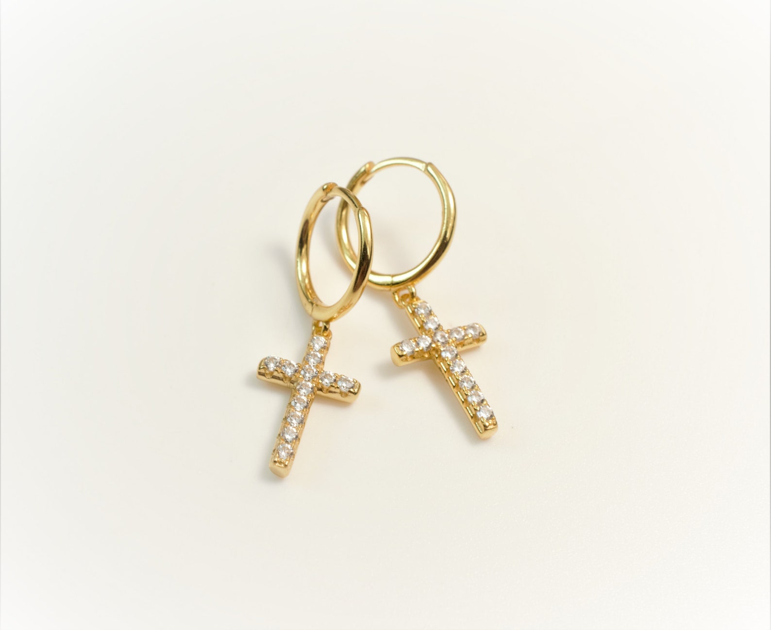 CROSS Earrings Gold Cross Earrings Gold Hoop Earrings - Etsy