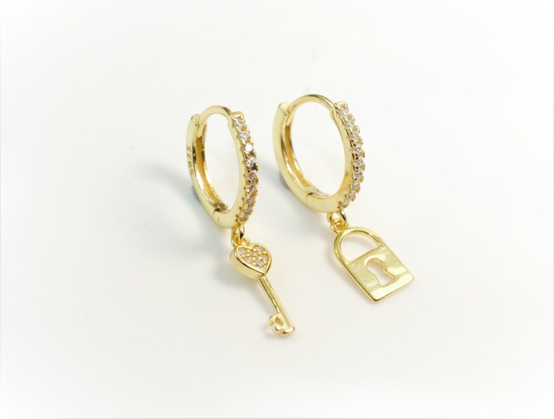 Lock Earrings Lock Key Earrings Dainty Hoops Gold - Etsy
