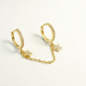 Star Hoops Chain Connected Hoop Earrings Star Hoop - Etsy