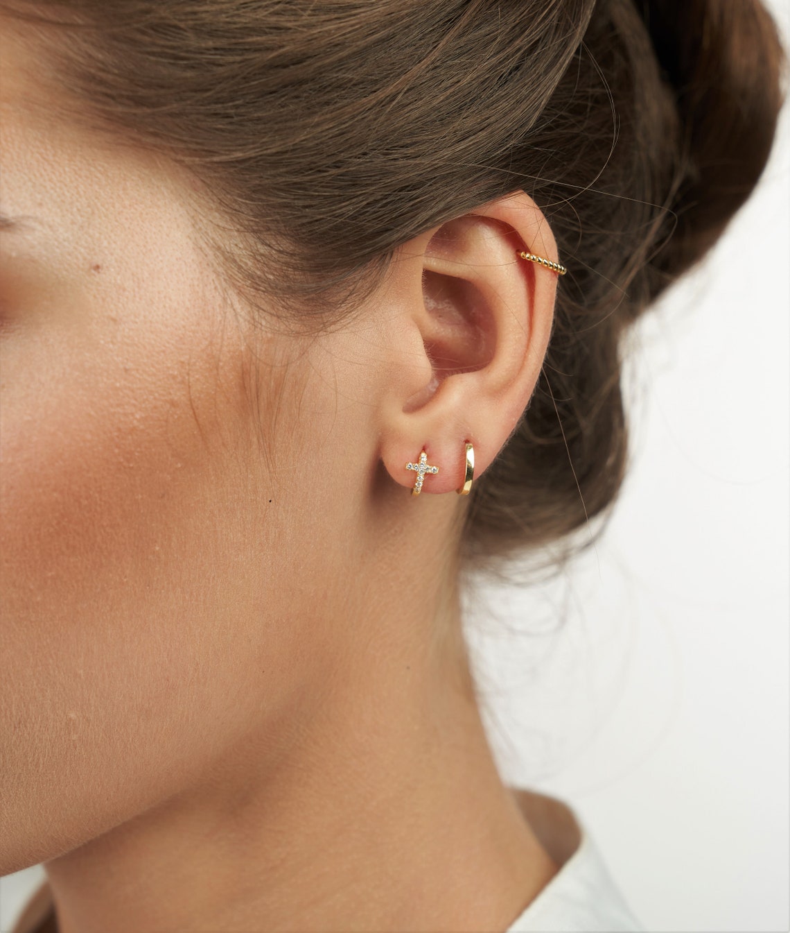 Cross earrings Cross hoop earrings Dainty hoops gold | Etsy