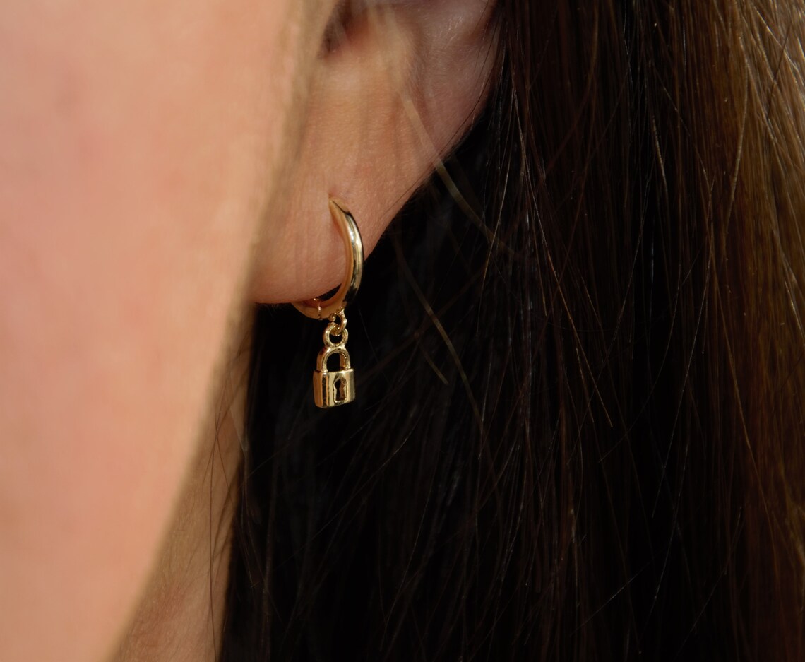Lock Earrings Padlock and Key Hoop Earrings - Etsy
