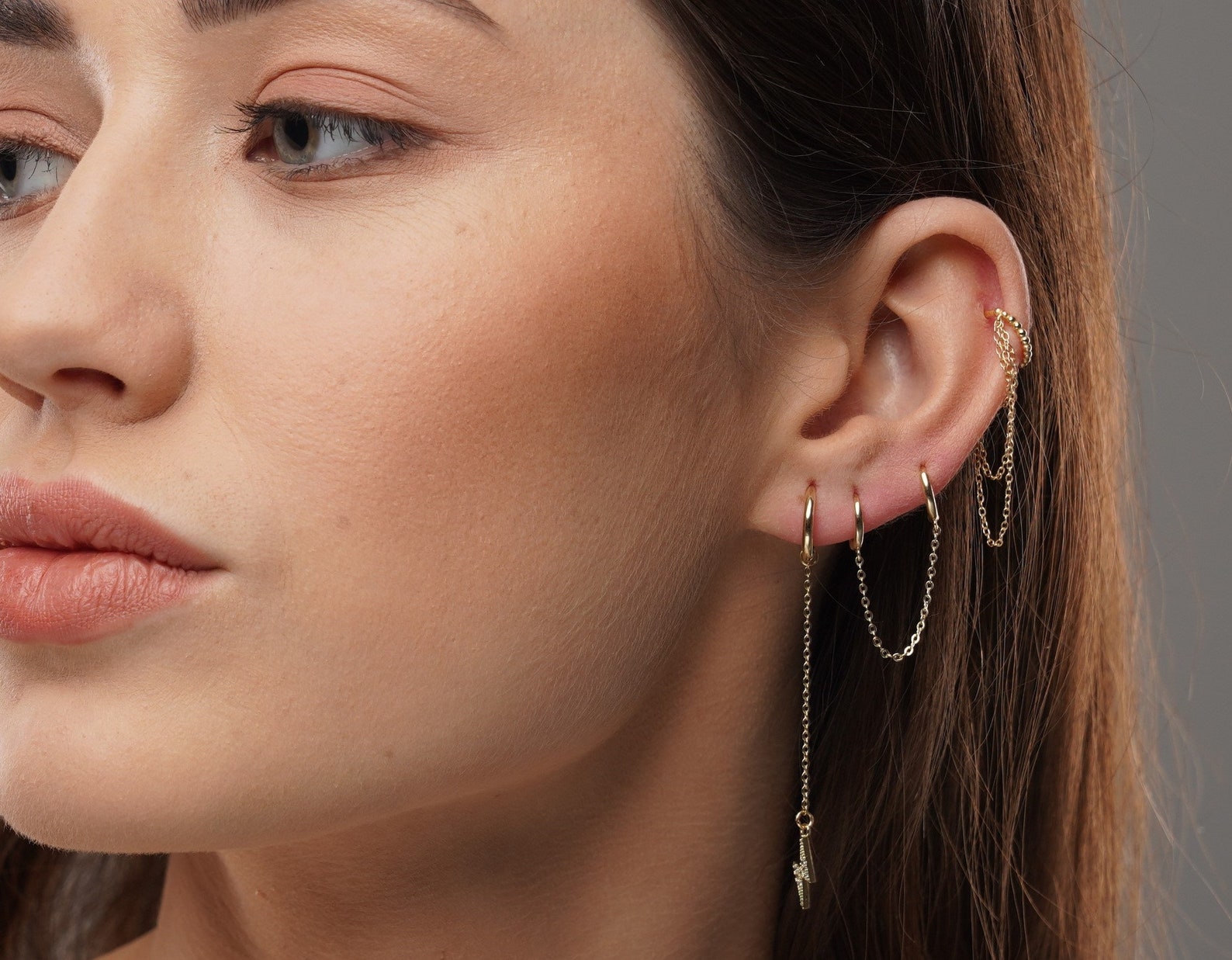 Cartilage chain earrings chain hoop earrings chain | Etsy