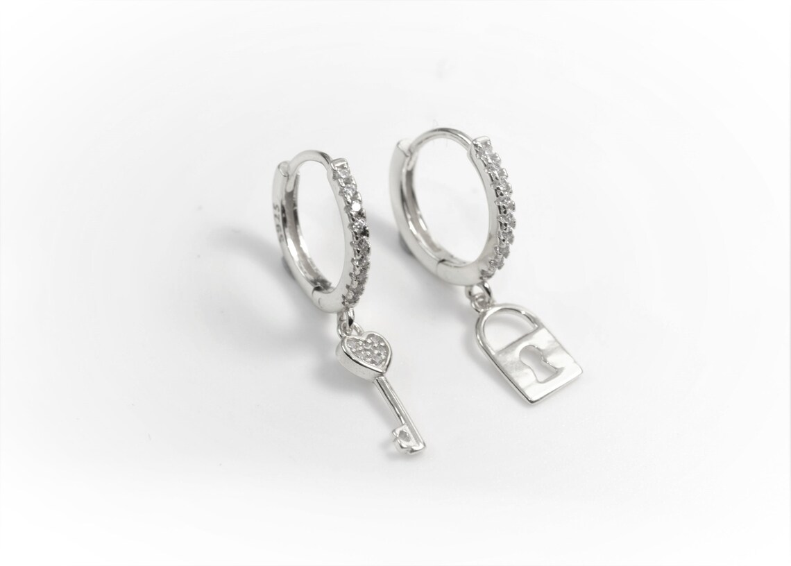 Lock earrings lock key earrings dainty hoops gold | Etsy