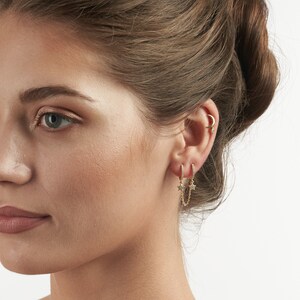 Star Hoops Chain Connected Hoop Earrings Star Hoop - Etsy