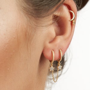 Star Hoops Chain Connected Hoop Earrings Star Hoop - Etsy