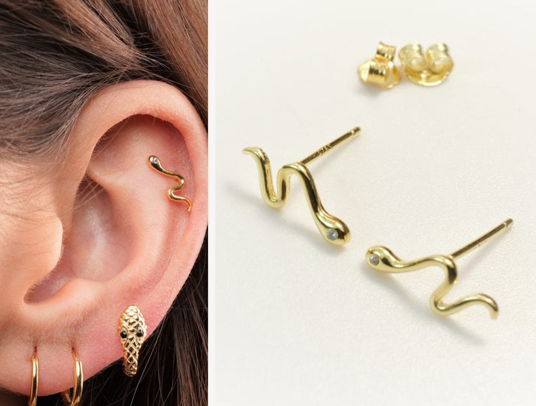 Snake Earrings Snake Studs Snake Stud Earrings cartilage Earrings Gold ...