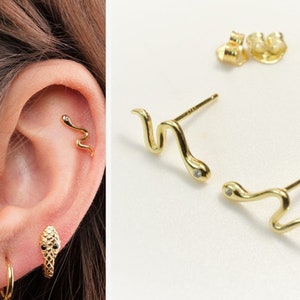 Snake Earrings Snake Studs Snake Stud Earrings cartilage Earrings Gold ...