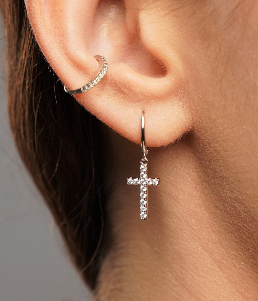 CROSS Earrings Gold Cross Earrings Gold Hoop Earrings Silver Hoop ...