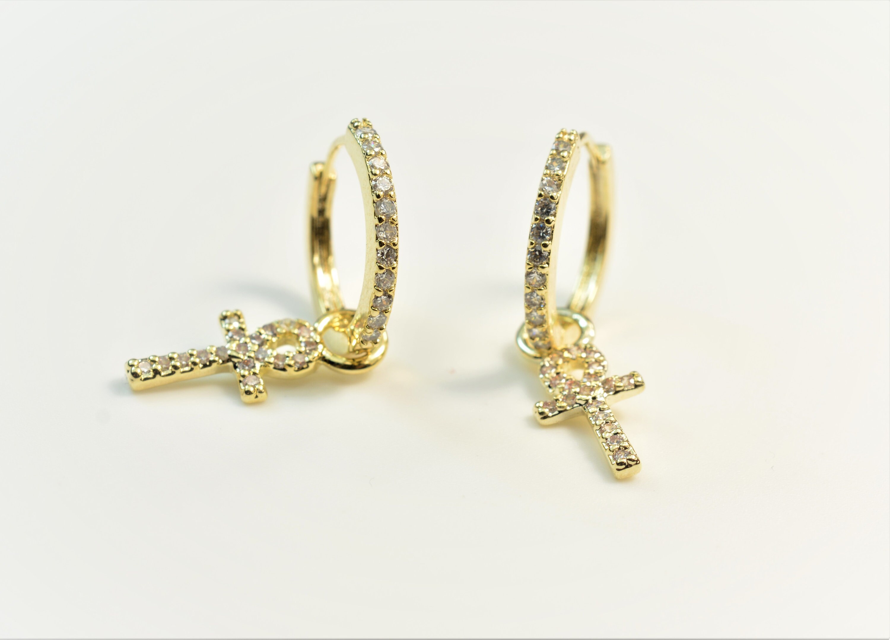 Huggie Hoops Silver Cross Earrings Cross Hoop Earrings - Etsy