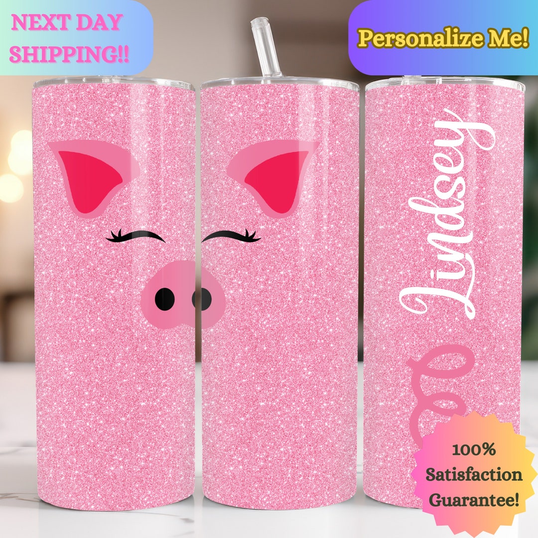 Personalized Pig Tumbler, Faux Glitter Pig Tumbler, Personalized Gift ...