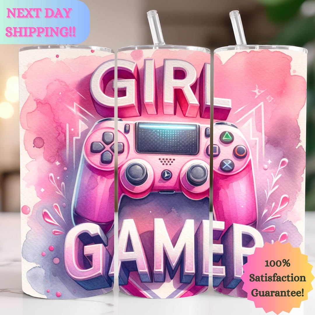 Pink Gamer Girl 20oz Tumbler, Watercolor Gamer Tumbler, Gaming Tumbler ...