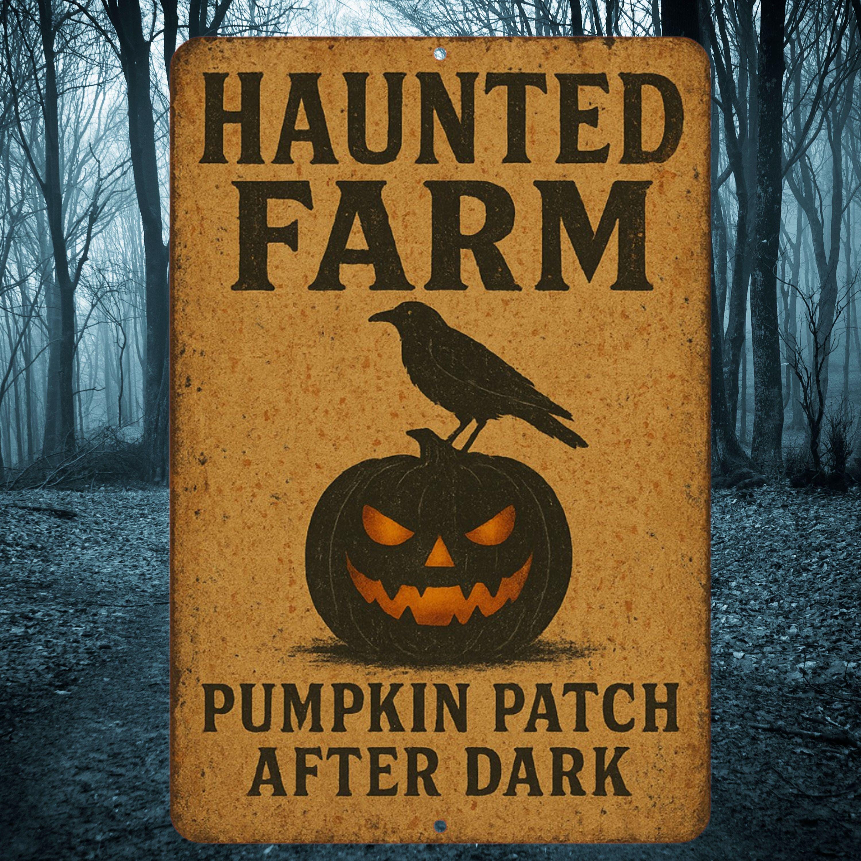 Haunted Farm Pumpkin Patch After Dark Sign – 8x12 Halloween Metal Wall ...