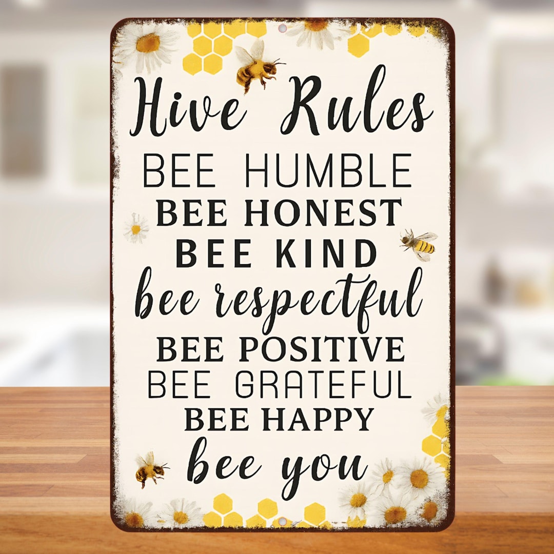 Hive Rules Bee Sign – 8x12 Metal Wall Decor for Beekeepers, Gardeners ...