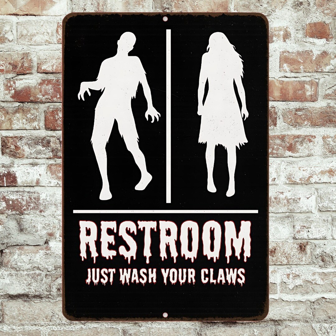 Zombie Restroom Sign – 8x12 Funny Bathroom Metal Sign | Halloween ...