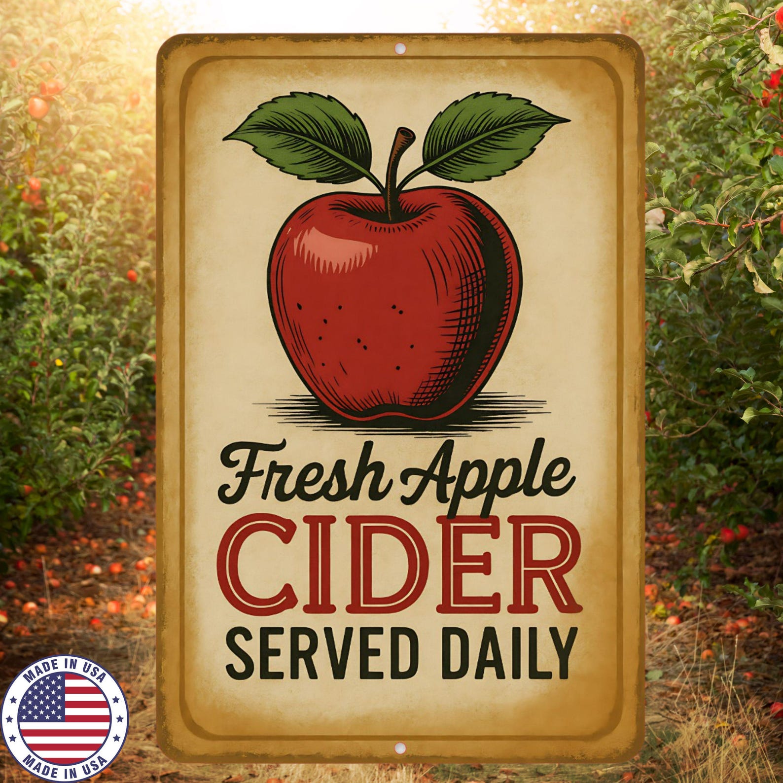 Fresh Apple Cider Sign – 8x12 Vintage Farmhouse Metal Wall Decor, UV ...