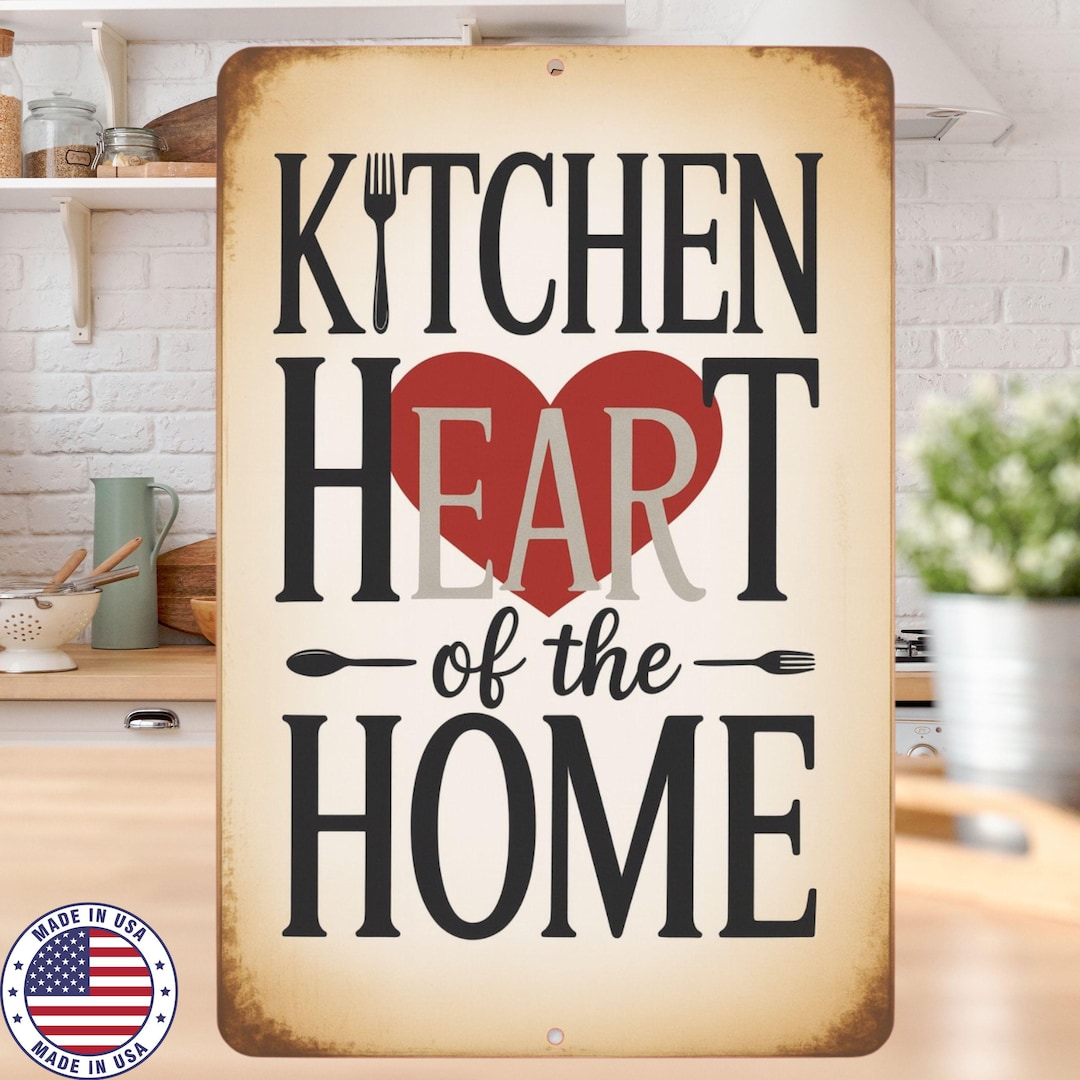 Kitchen Heart of the Home Sign – Rustic Farmhouse Wall Art – 8x12 UV ...