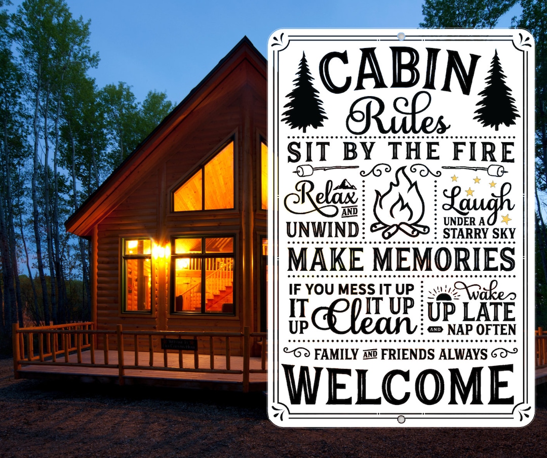Cabin Rules Metal Sign, Cabin Decor, 8x12 Metal Sign, Tiny Home Decor ...