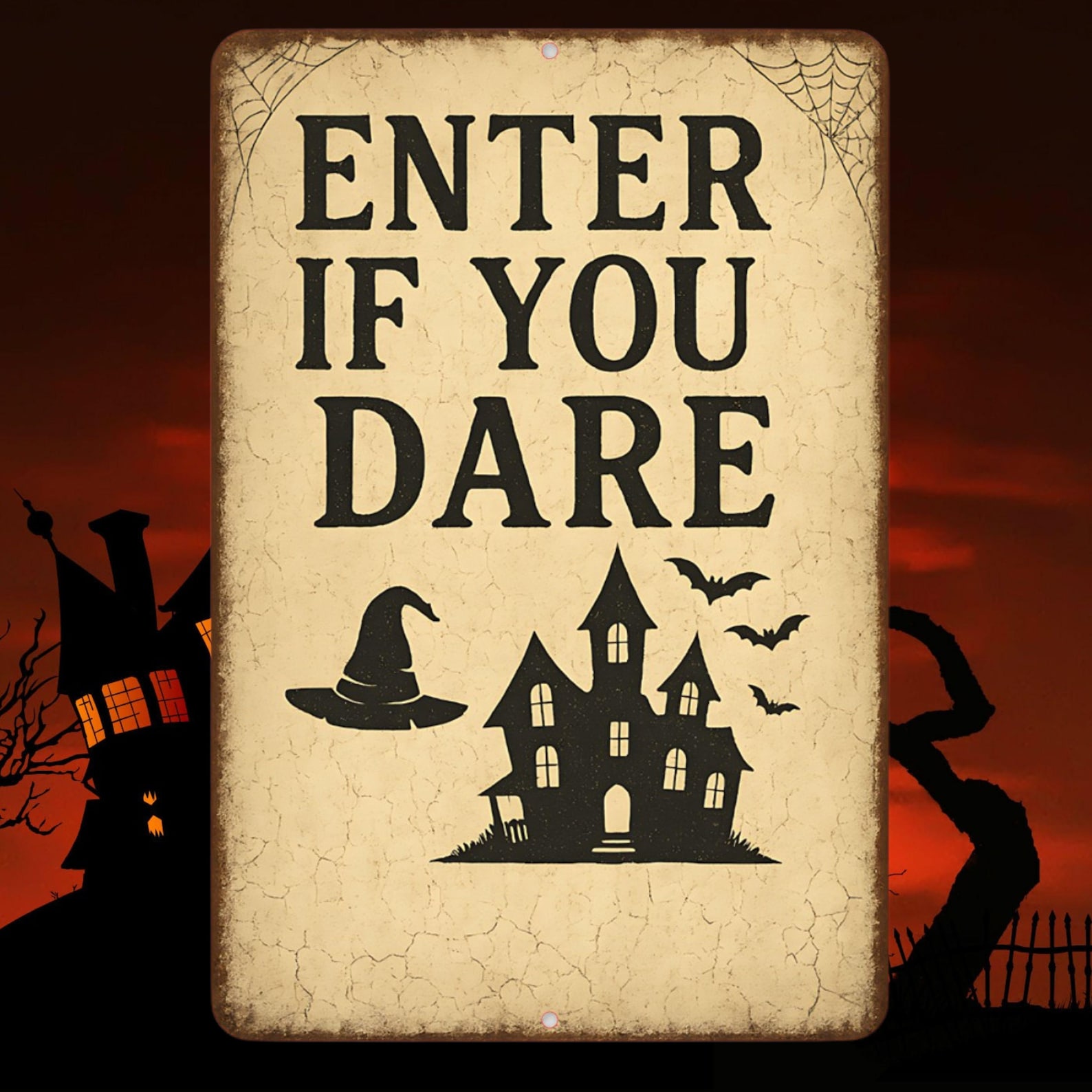 Enter If You Dare Halloween Sign – 8x12 Haunted House Metal Sign ...