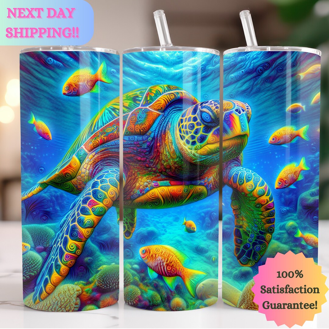 Psychedelic Sea Turtle Tumbler 20oz | Ocean Trippy Skinny Cup ...