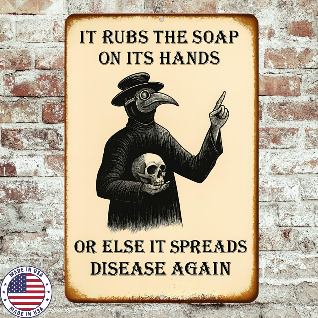 Plague Doctor Hand Washing Sign – Funny Gothic Bathroom Wall Art | 8x12 ...