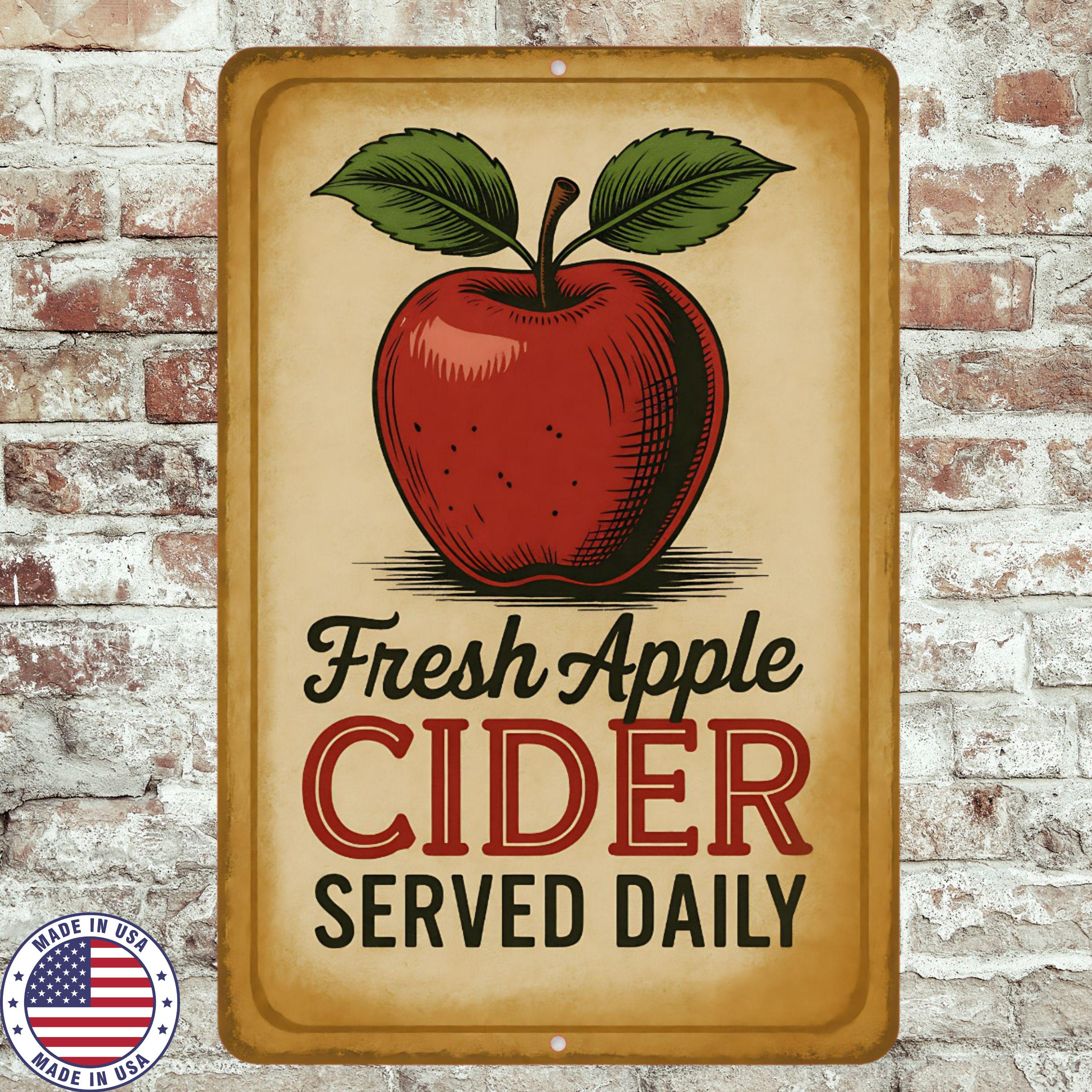 Fresh Apple Cider Sign – 8x12 Vintage Farmhouse Metal Wall Decor, UV ...