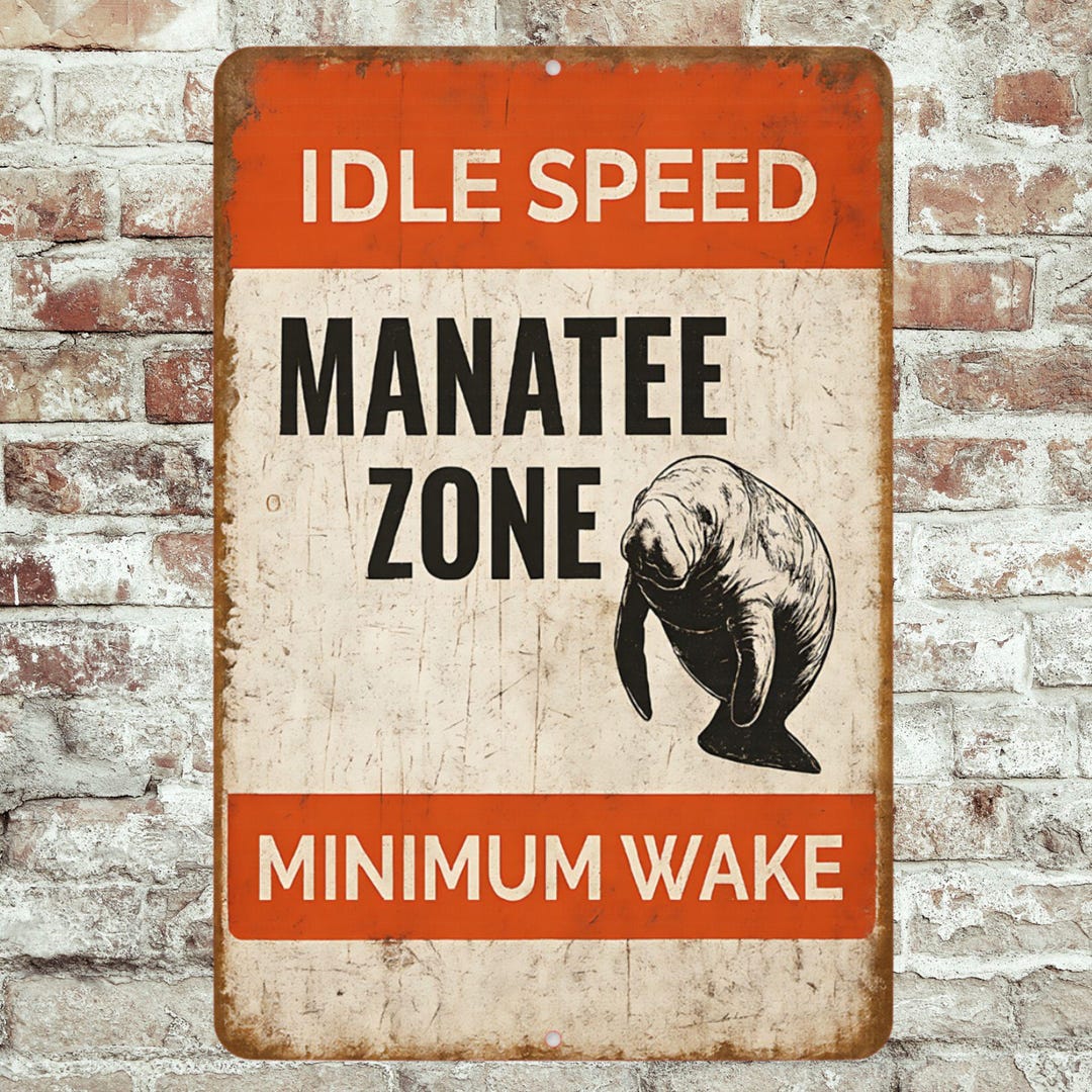 Manatee Zone Sign – 8x12 Rustic Coastal Metal Sign, Idle Speed Minimum ...