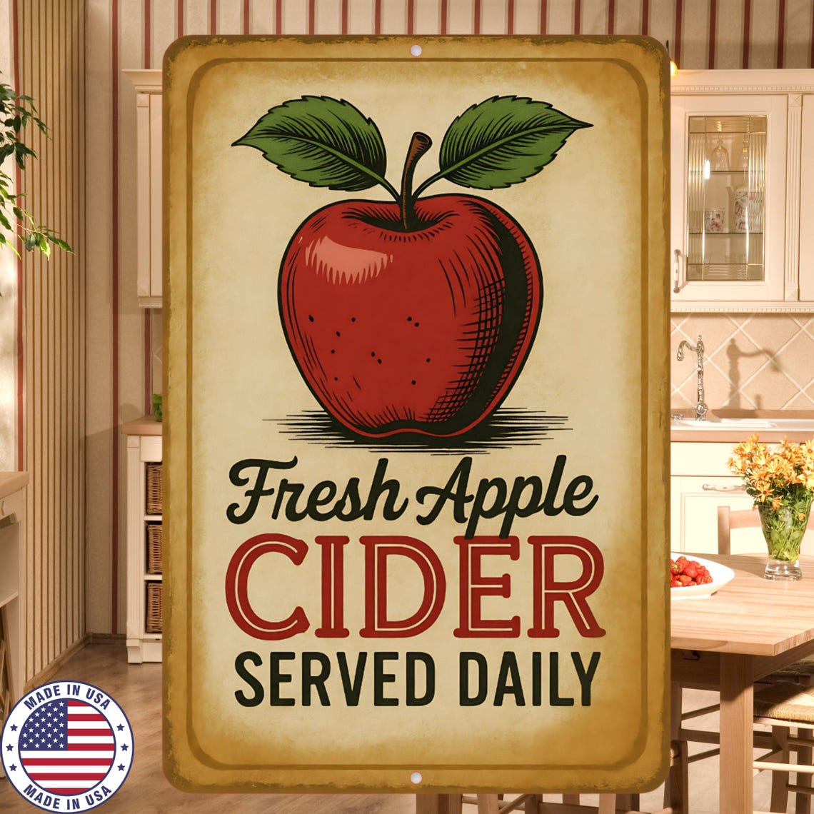Fresh Apple Cider Sign – 8x12 Vintage Farmhouse Metal Wall Decor, UV ...