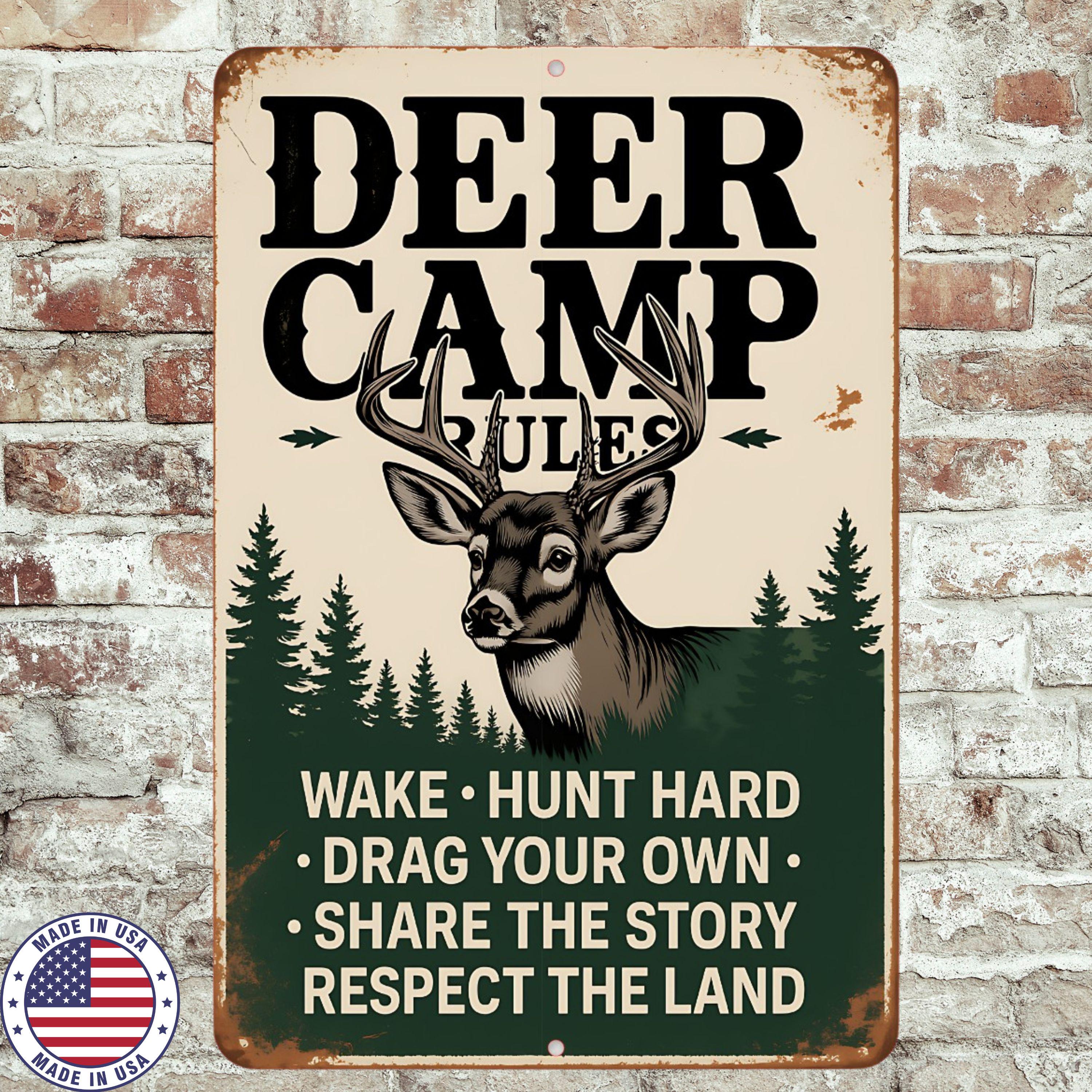 Deer Camp Rules Sign 8x12 – Hunting Cabin Decor, Sublimated Aluminum ...
