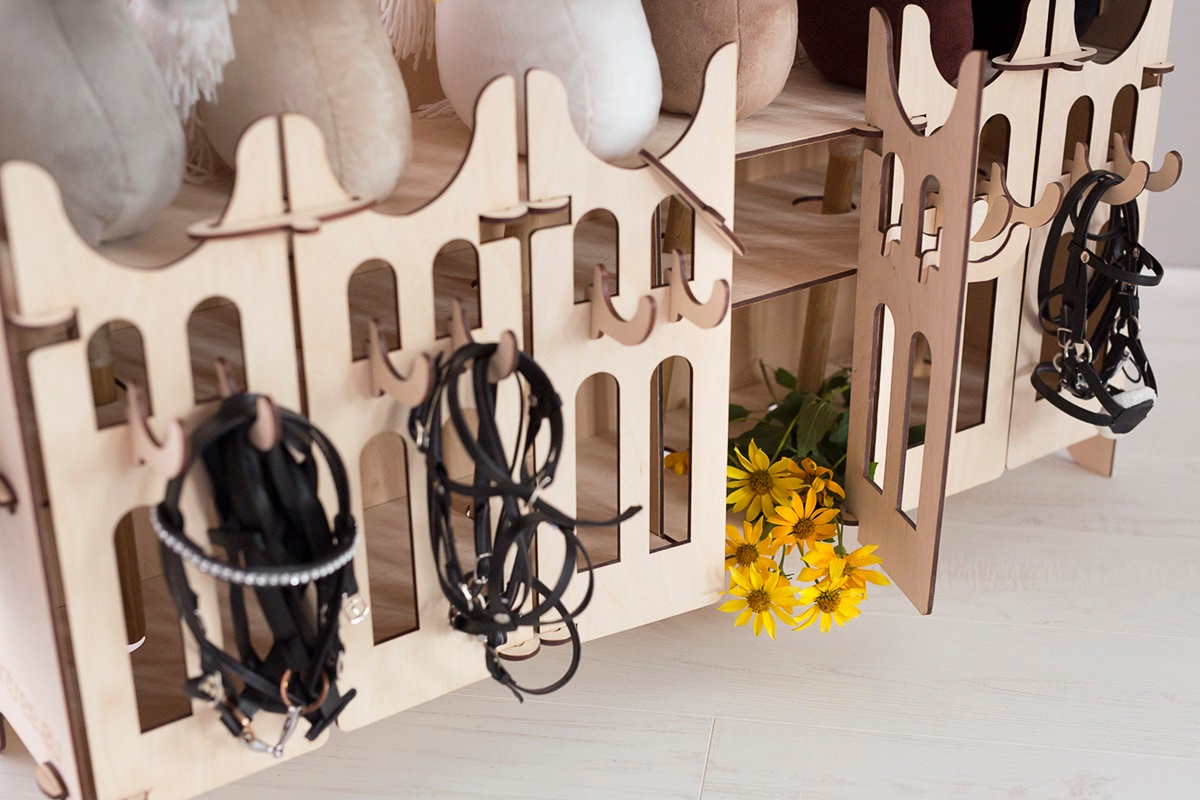 Hobby Horse Stall Stable Handmade Wooden Stable for 6 Hobby Horse Stick ...