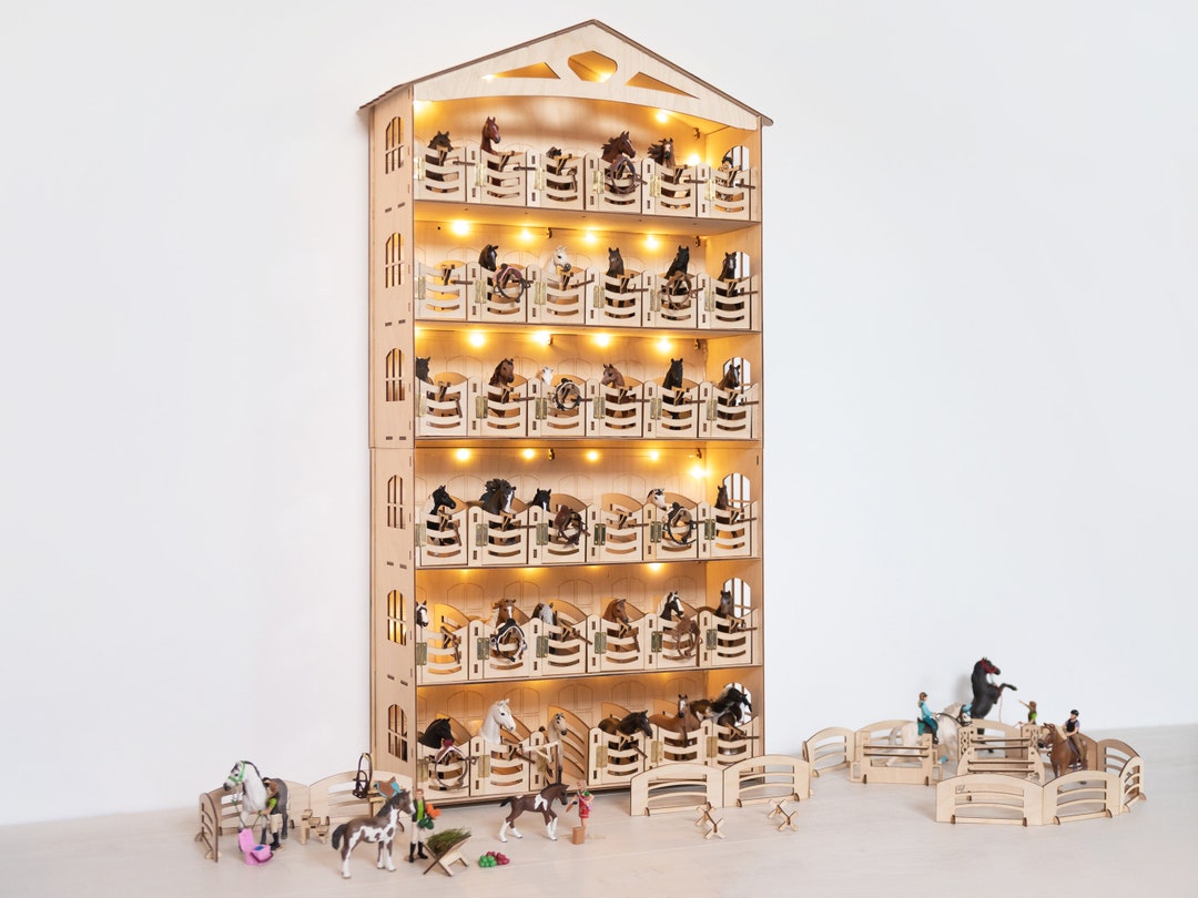 Horse Wall Stable Toy With 36 Stalls, Wooden Barn With Lighting, Sill ...