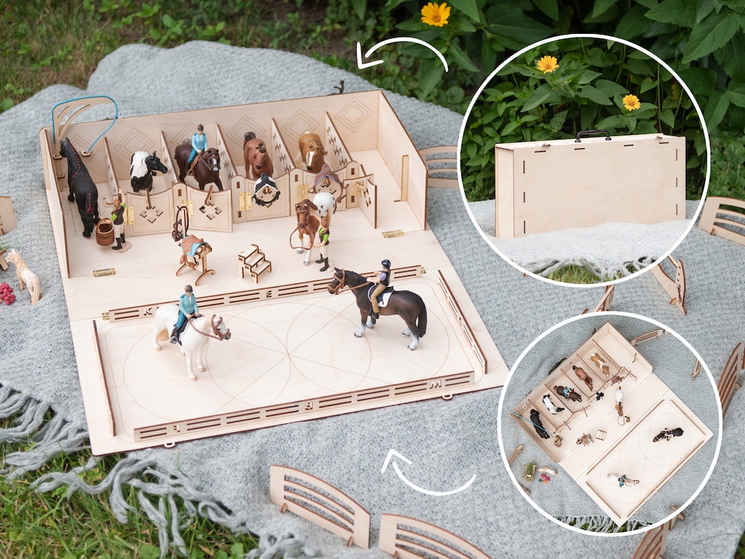 Best Horse Toys for Kids, Small Portable Barn, Wooden Toy Box With ...