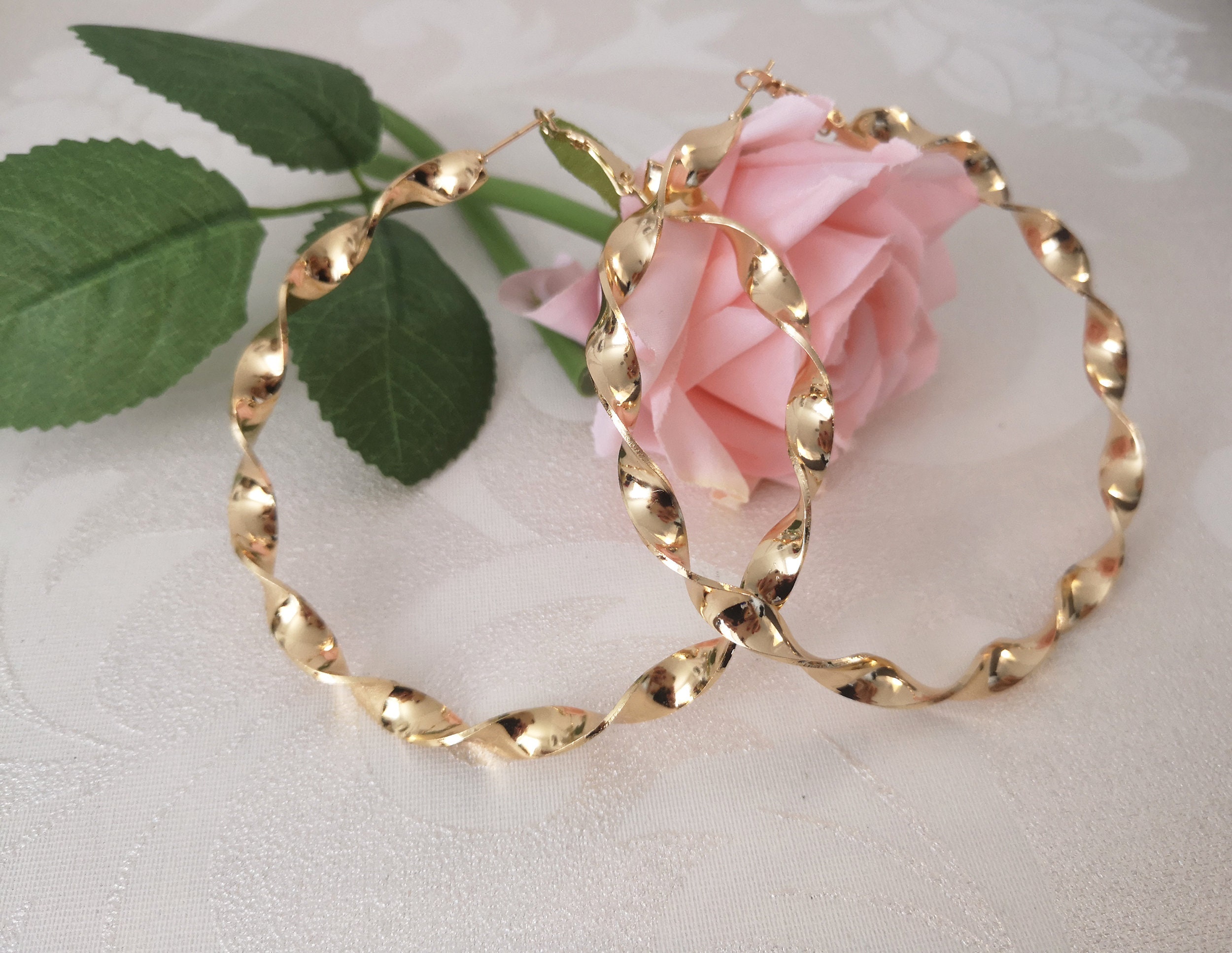 Oversized Big Gold Tone Chunky Twisted Design Round Metal Hoop - Etsy