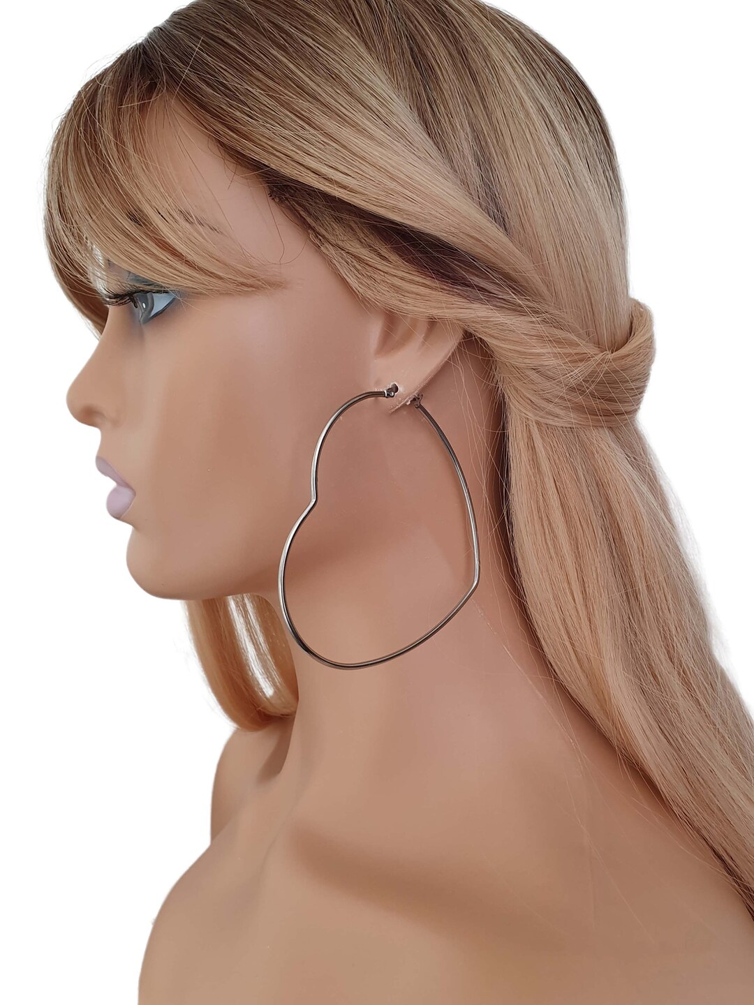 Extra Large 3.5 304 Stainless Steel HEART Design Hoop Earrings Big ...