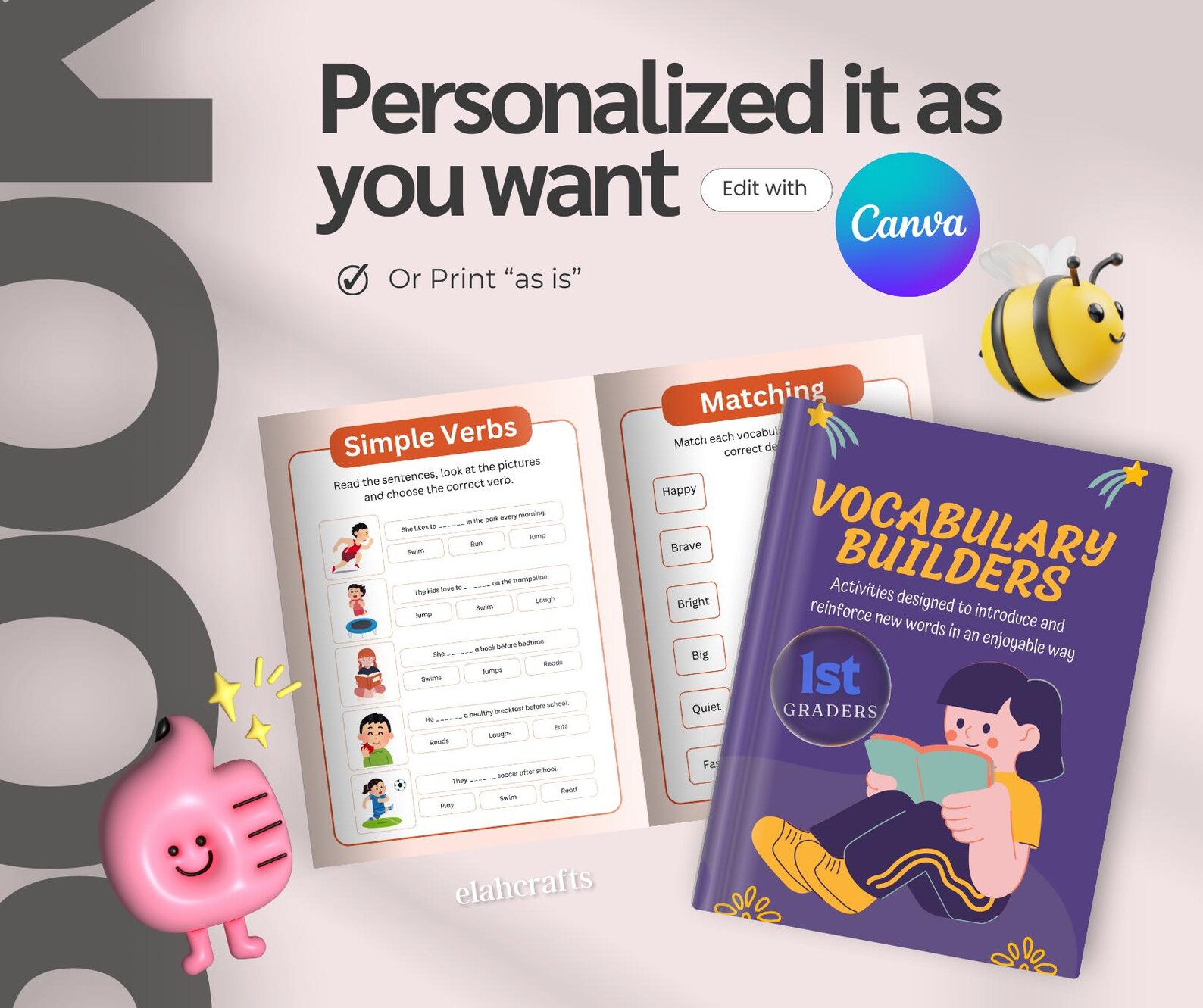 Vocabulary Quiet Page 1st Grade Digital Book Template Resell Rights ...